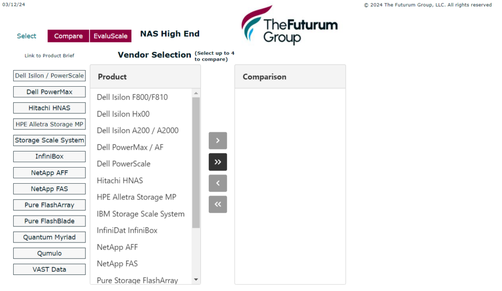 NAS High End Storage EvaluScale Comparison Matrix - Futurum